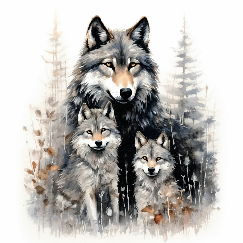 "🤗 a family of wolves in the artistic style of Mona Svard" — image ...
