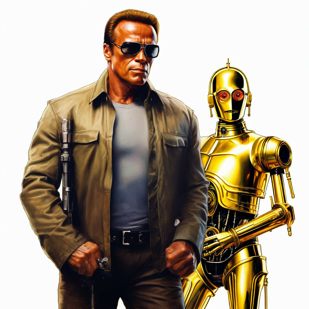 "Terminator (Schwarzenegger) wearing glasses and carrying a shotgun ...