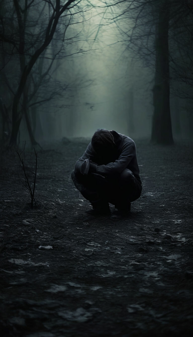 "Tired, dark" — image created in Shedevrum