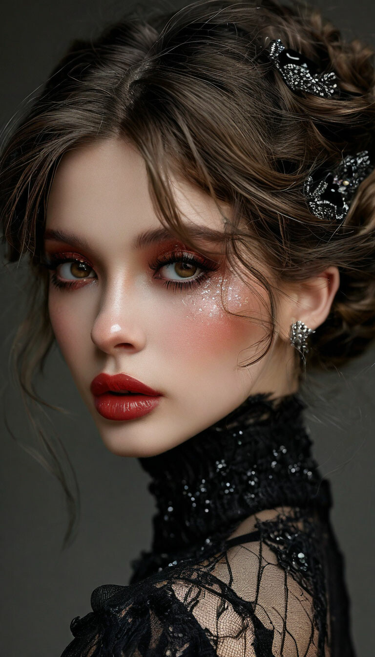 "Very high intricate hairstyle,wine color,stor sensuell norsk byste ...