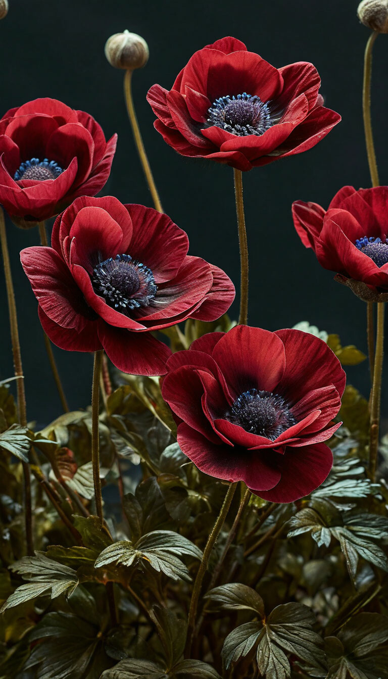 "Wallpaper for your phone close-up of Bordeaux anemones with brass ...