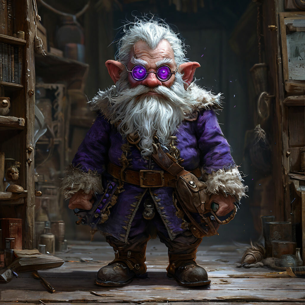 "The evil gnome inventor is 430 years …" — image created in Shedevrum