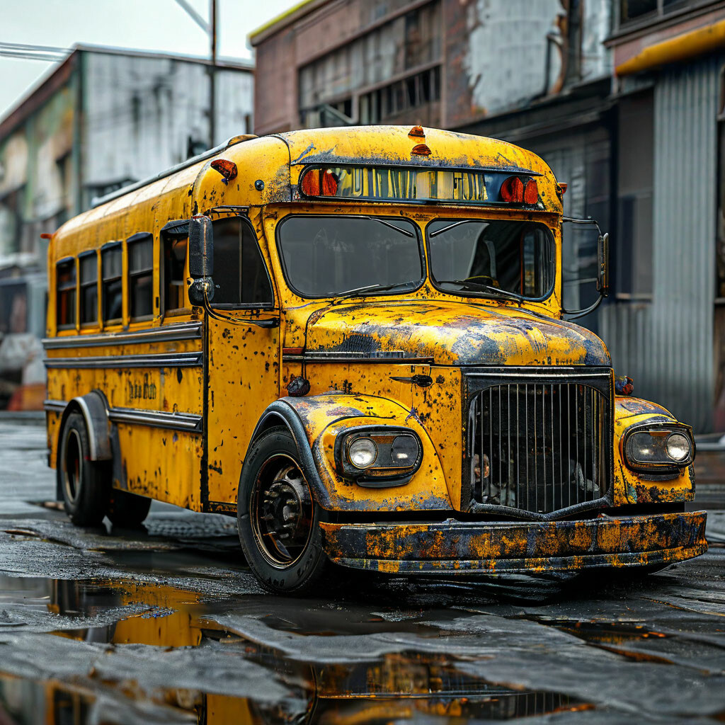 "Maz-203 school bus , yellow metallic…" — image created in Shedevrum