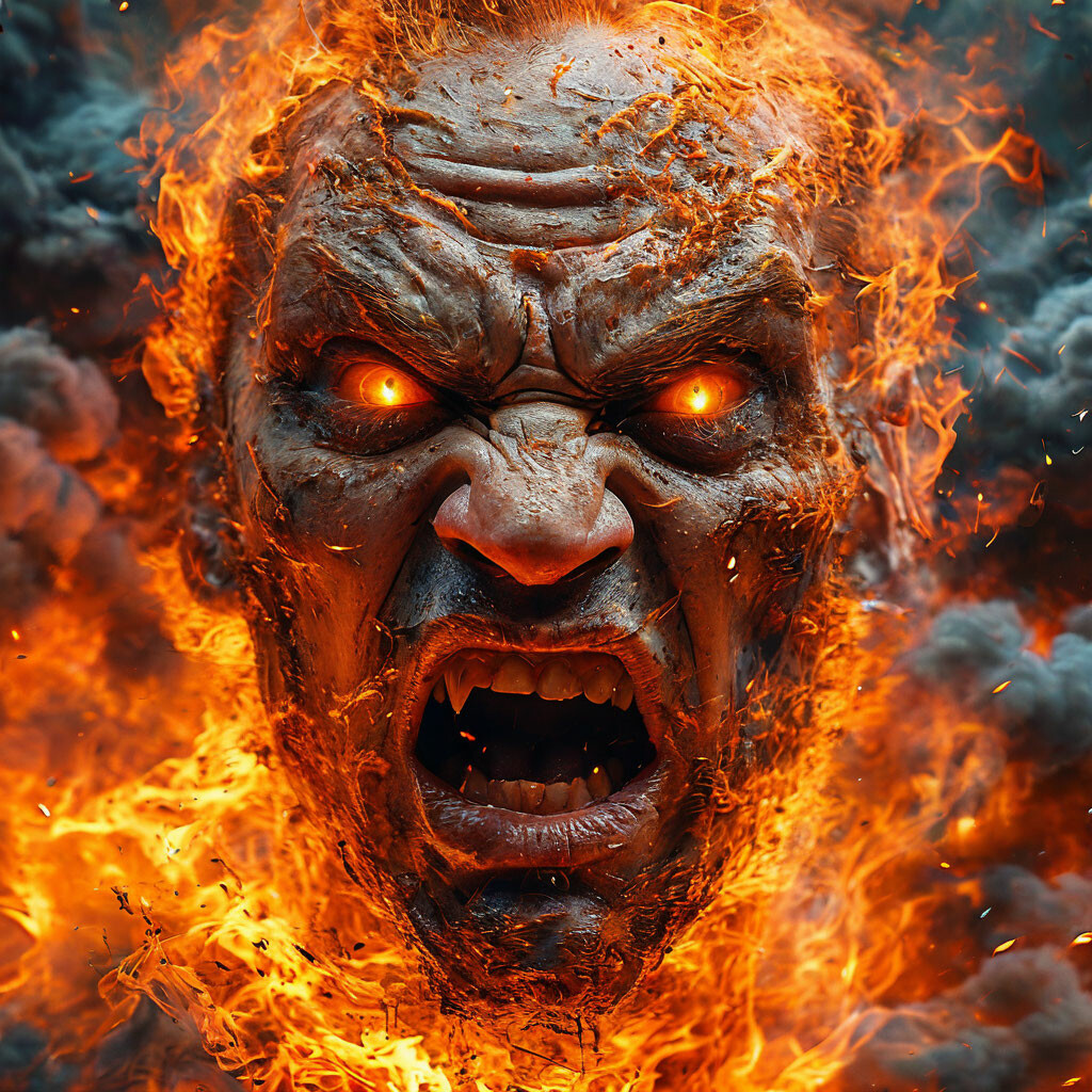 "A face contorted with rage behind …" — image created in Shedevrum