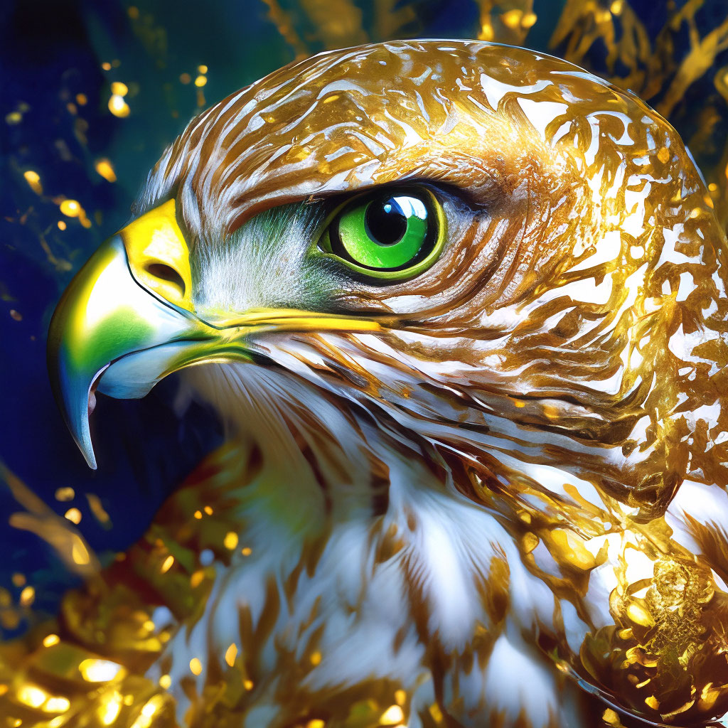 "Hawk , skin painting, zentangle, filigree, splashes of gold paint ...