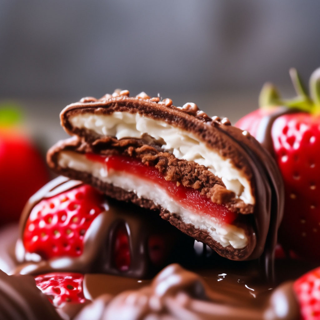 "Korean chocopai strawberry cookies,foreground,macro photography ...