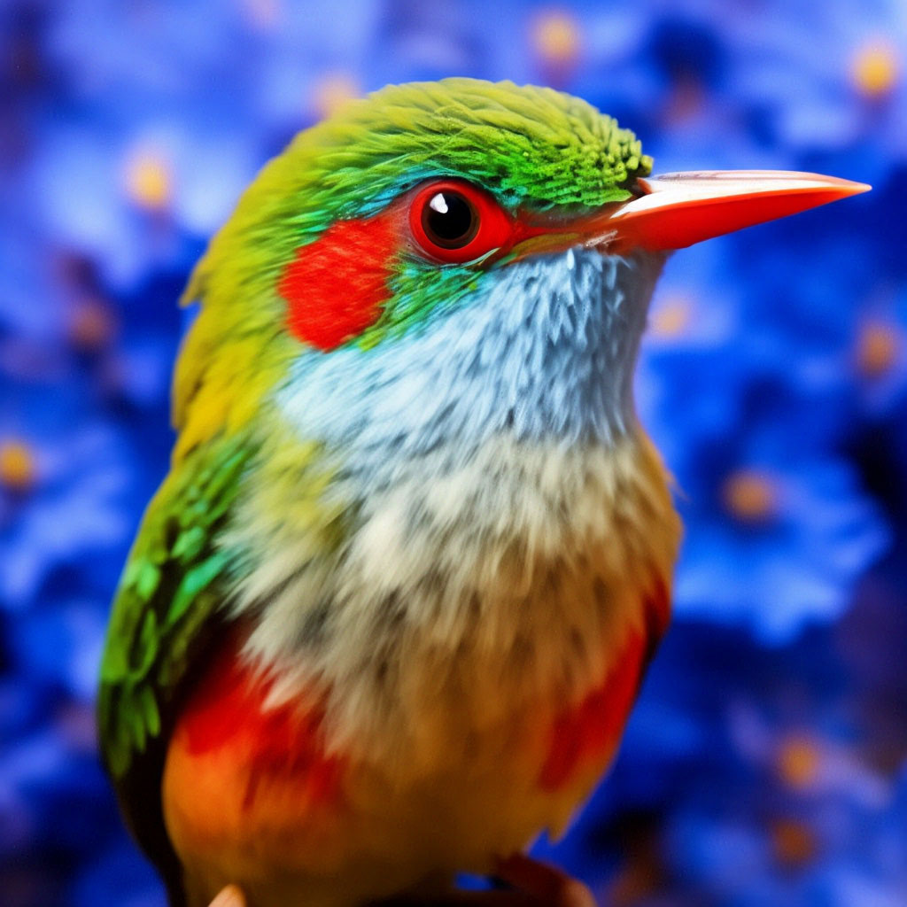 "🐦🌱 ️ Cuban Todi bird on a background of blue flowers, double exposure ...