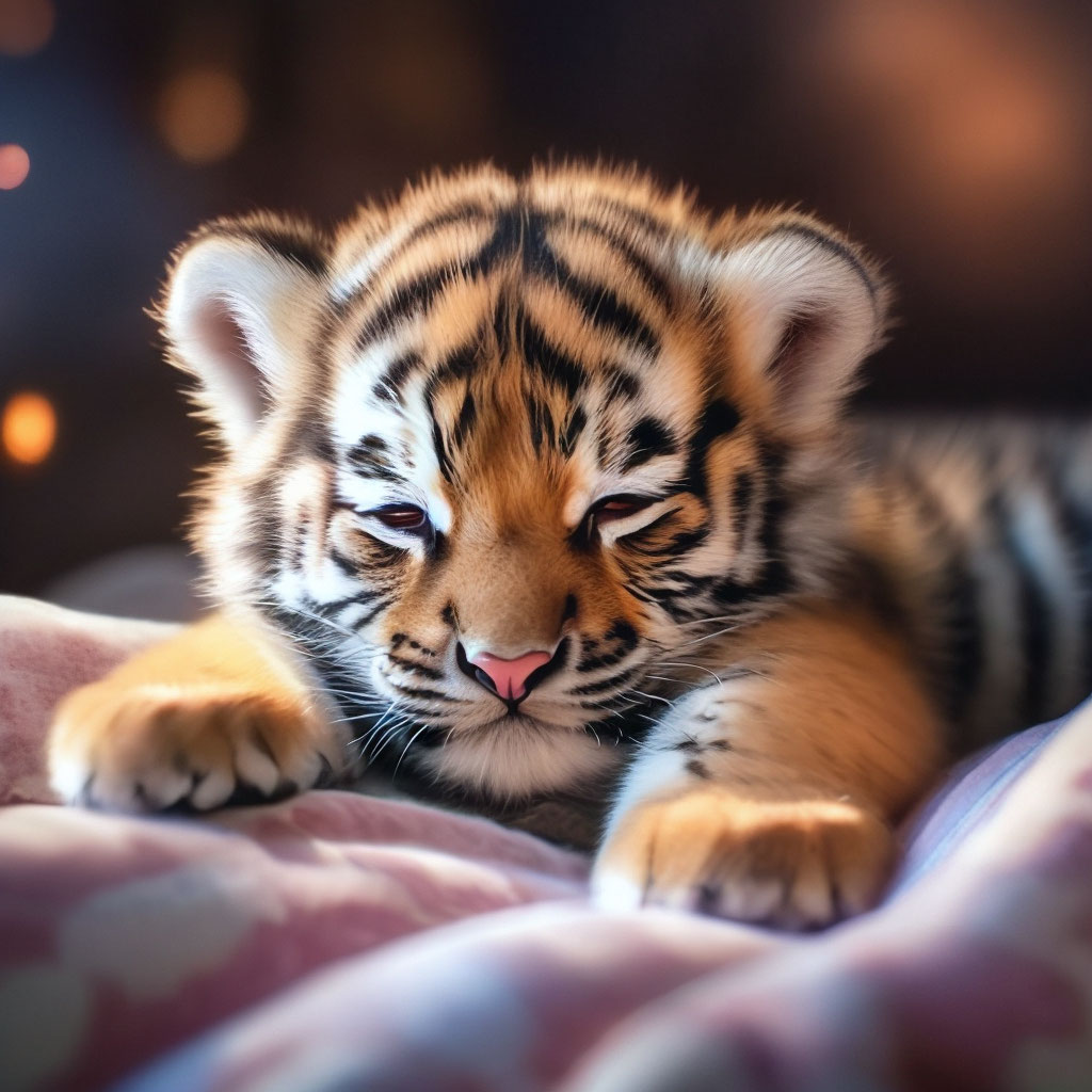 "Cute fluffy tiger cub sleeping in an embrace with a teddy bear ...