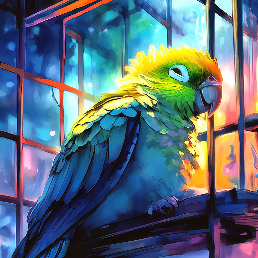 "Sureallist poetry illustration, aspic watercolor, parrot sleeping in a ...