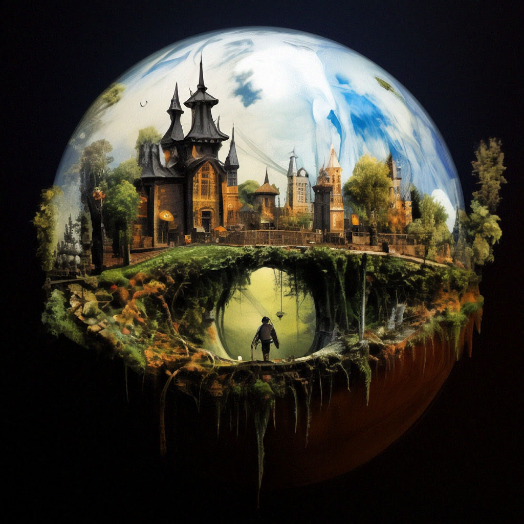 "The world on the inside out,surrealism,fantasy,fantasy,in the style of ...