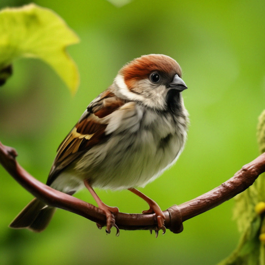 "Disheveled A sparrow on a linden branch" — image created in Shedevrum