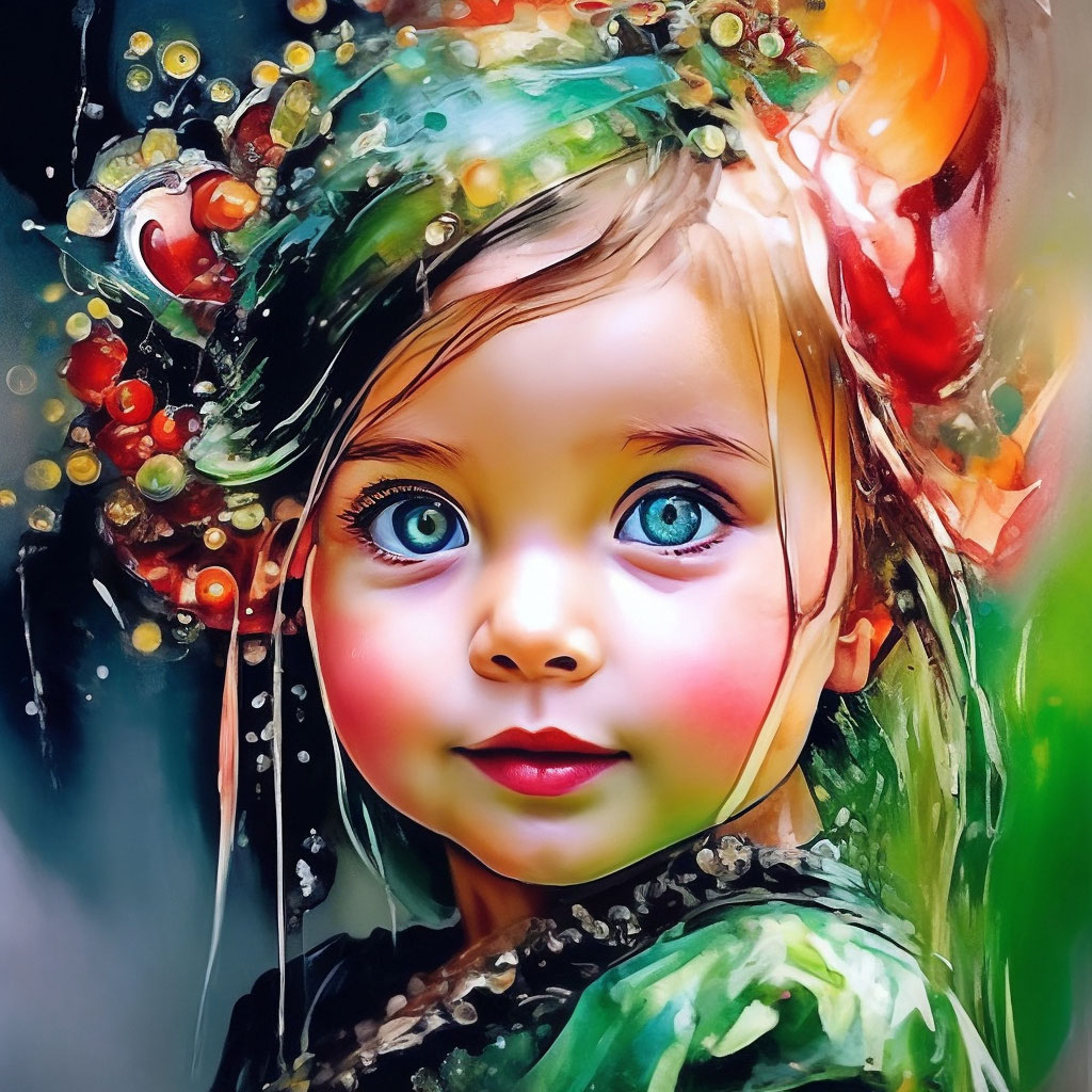 "An amazing child Professional photo+oil photo painting,wet watercolor ...