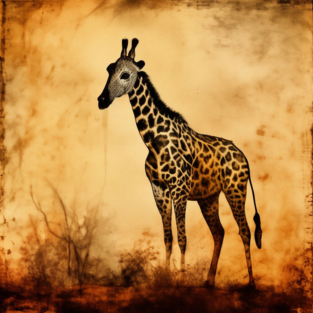 "🦒 stylized minimalism, afrostyle ,on aged paper, tempera, ink, soot ...