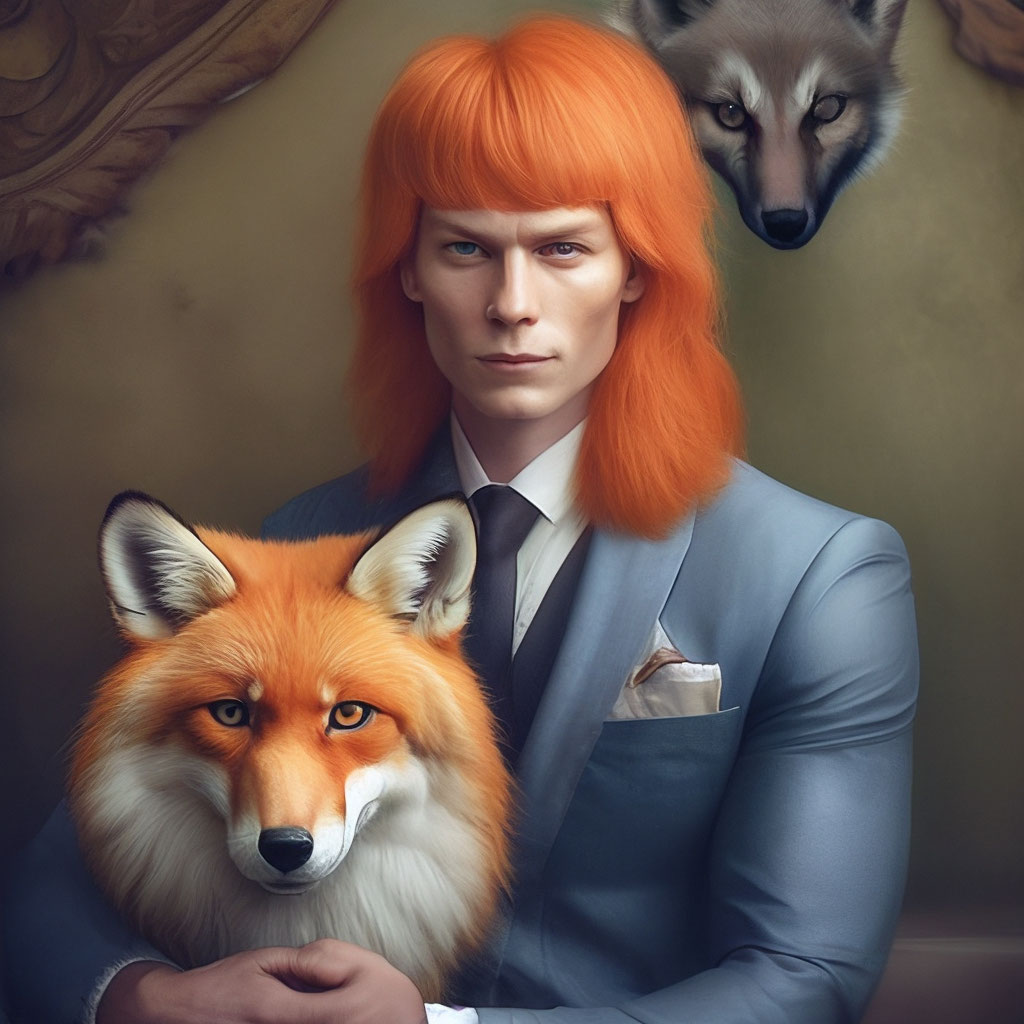 "A hybrid of a human and a fox" — image created in Shedevrum