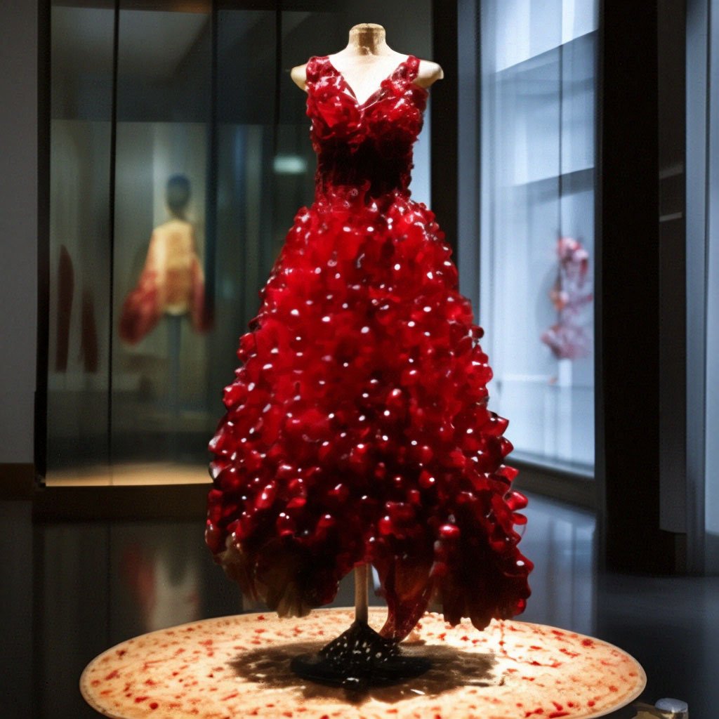 "A dress made of pieces of garnet and epoxy resin" — image created in ...