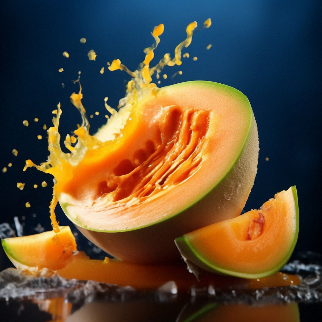 "Melon is a broken melon with splashes of juice around it" — image ...