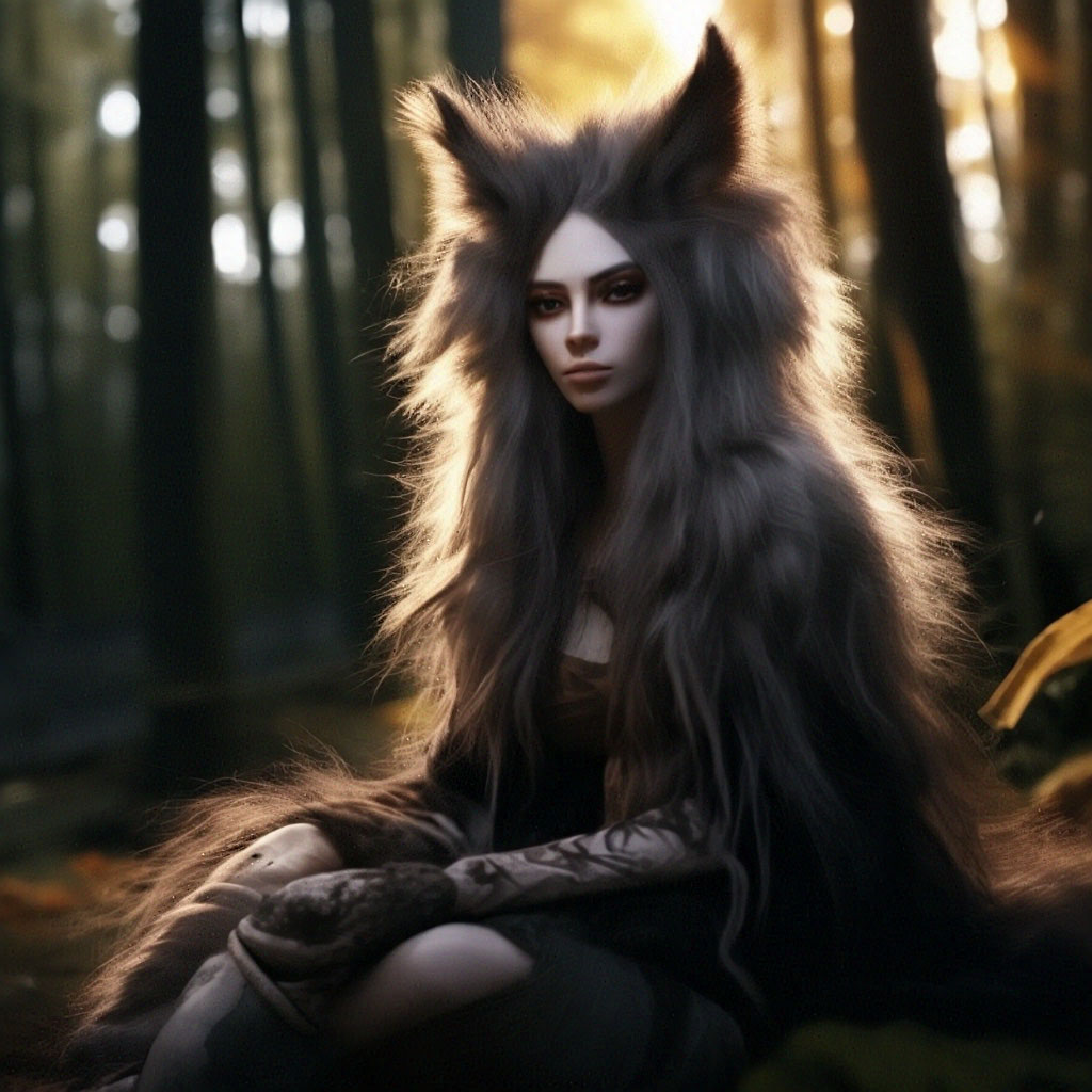 "Sly cat girl hybrid chimera, with beautiful fur, lots of tails ...