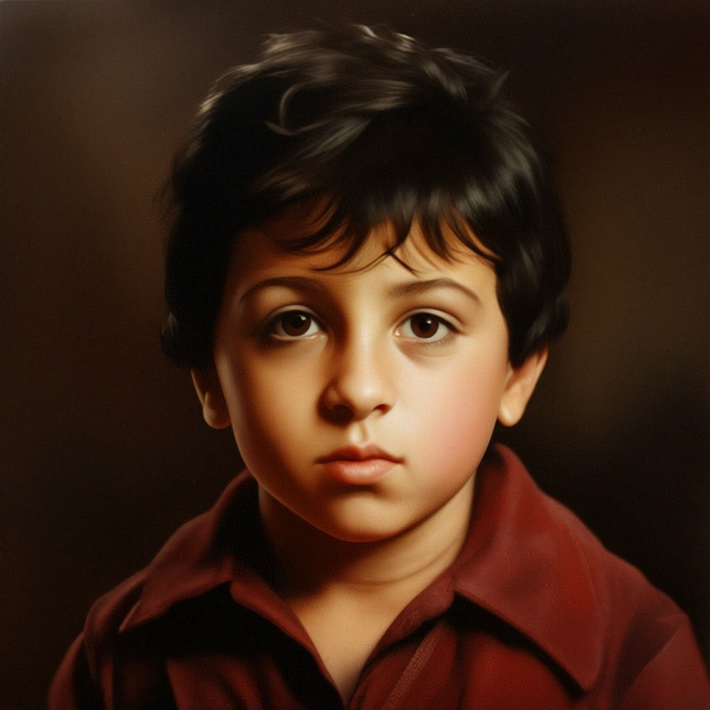 "Baby Sylvester Stallone. an oil portrait." — image created in Shedevrum