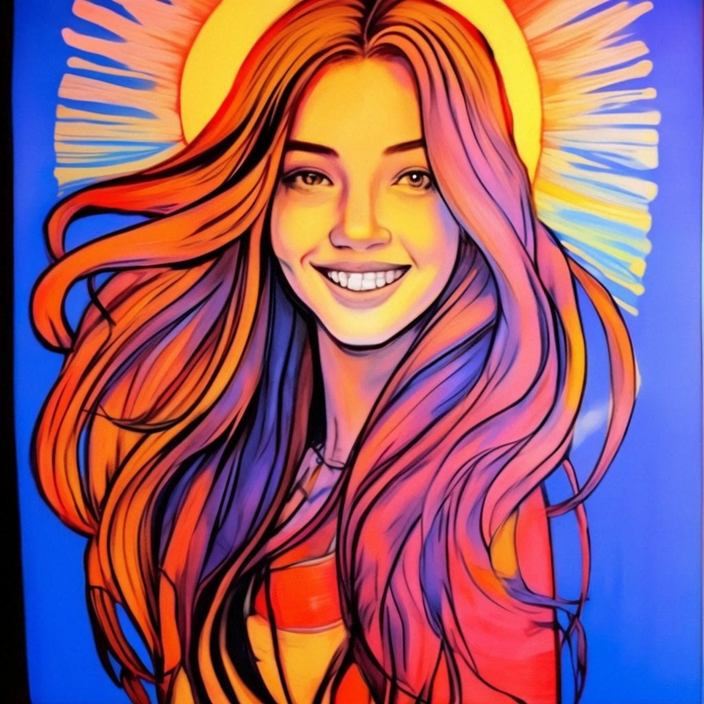 "Colored ink drawing, clear contours of a beautiful girl with a ...