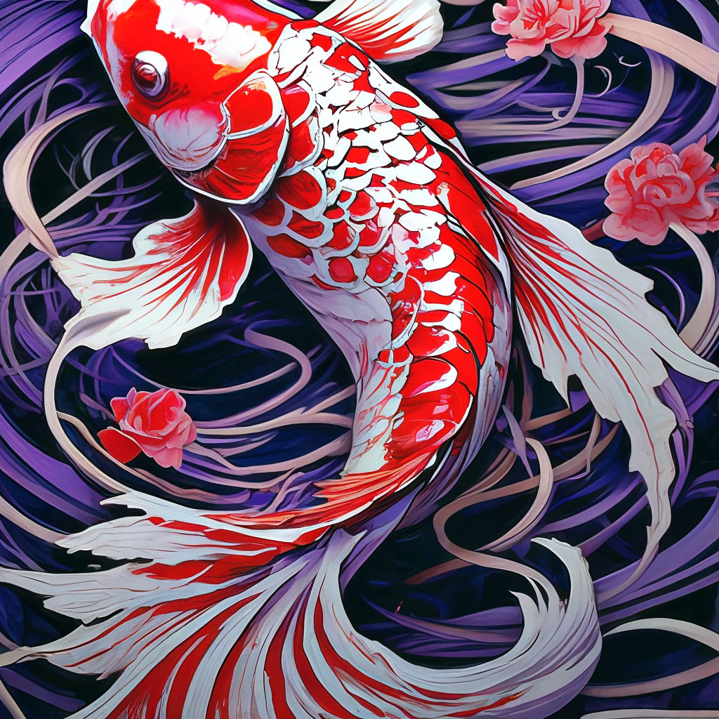 "Best quality ultra-detailed, koi fish, intricate linework, highly ...