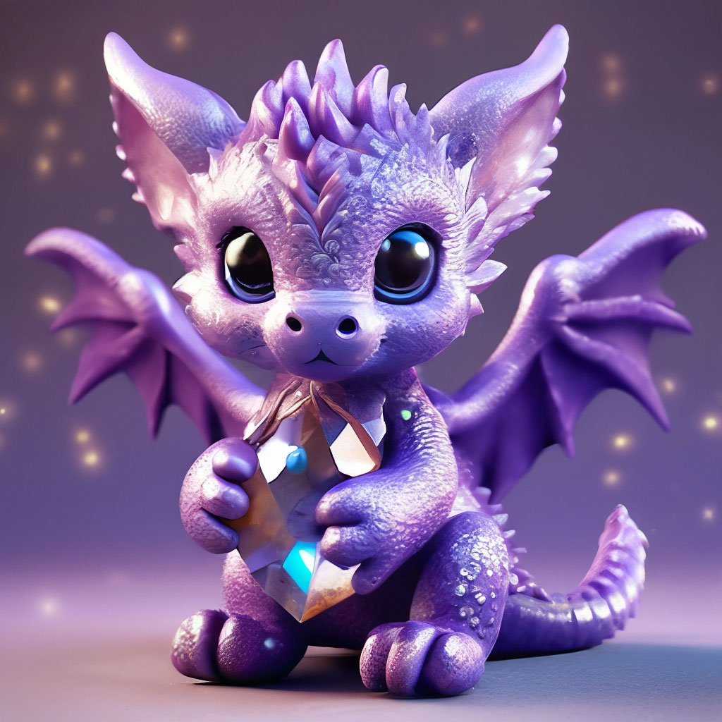 "Realistic, full-length, cute soft purple winged dragon cub, holds a ...