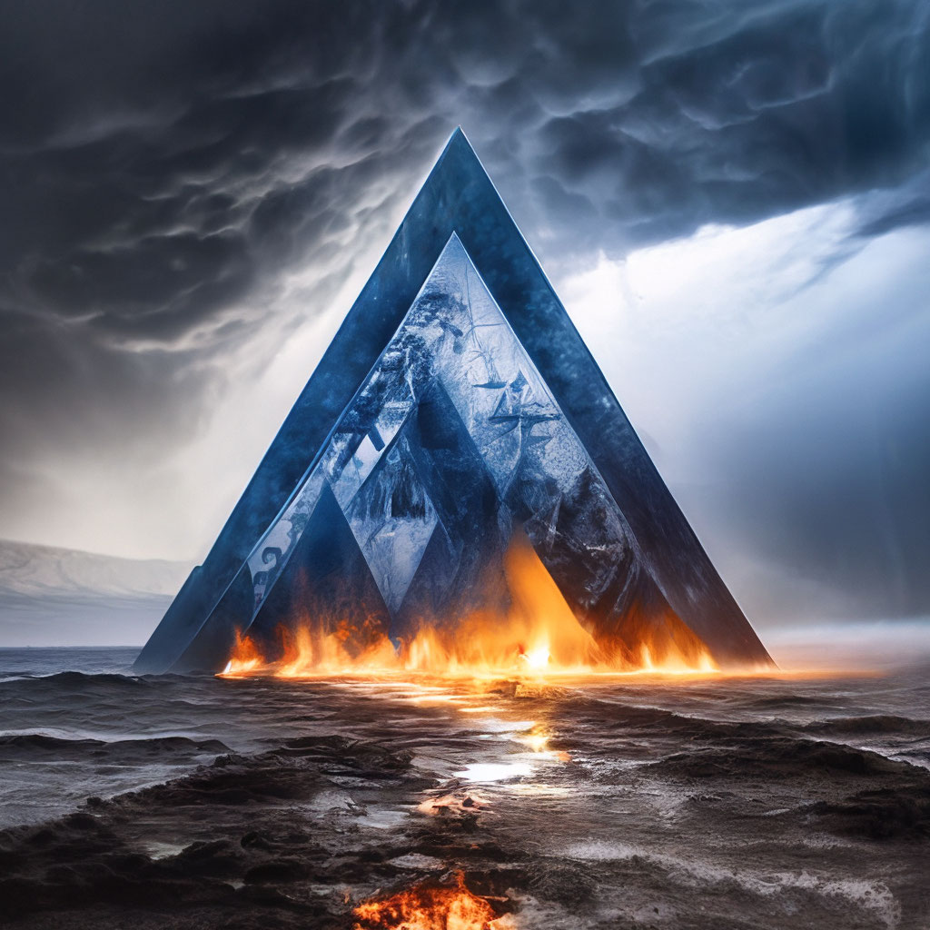 "5d, triangle, blue, white, …" — image created in Shedevrum