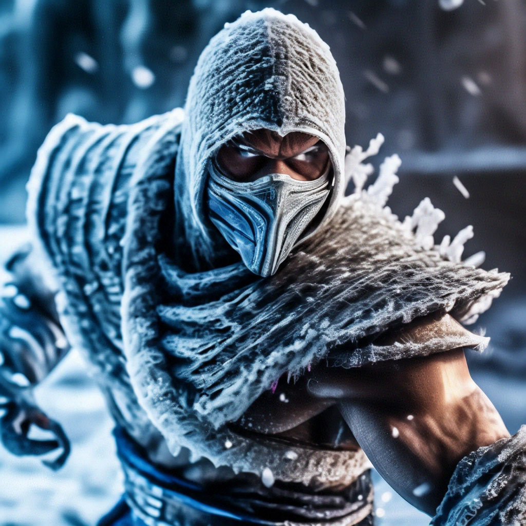"Ninja Warrior Sub-Zero, Mortal Kombat, frost, cold, ice, surrealism ...