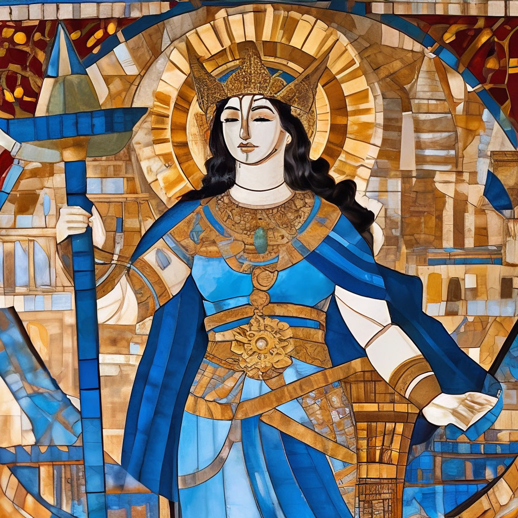 "The goddess of labor and wealth with a hammer depicted on the mosaic ...