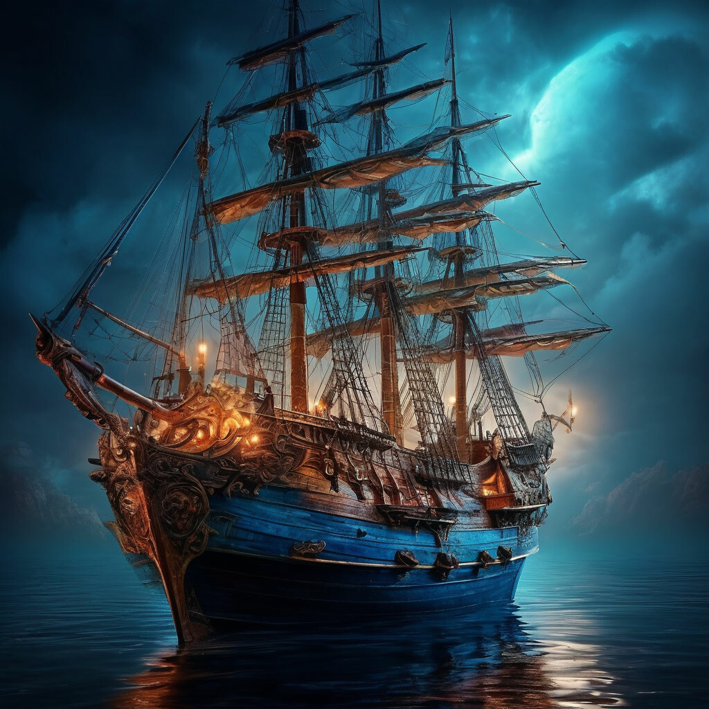 "Azure + copper. professional foto.fantasy.a pirate ship in Baroque ...