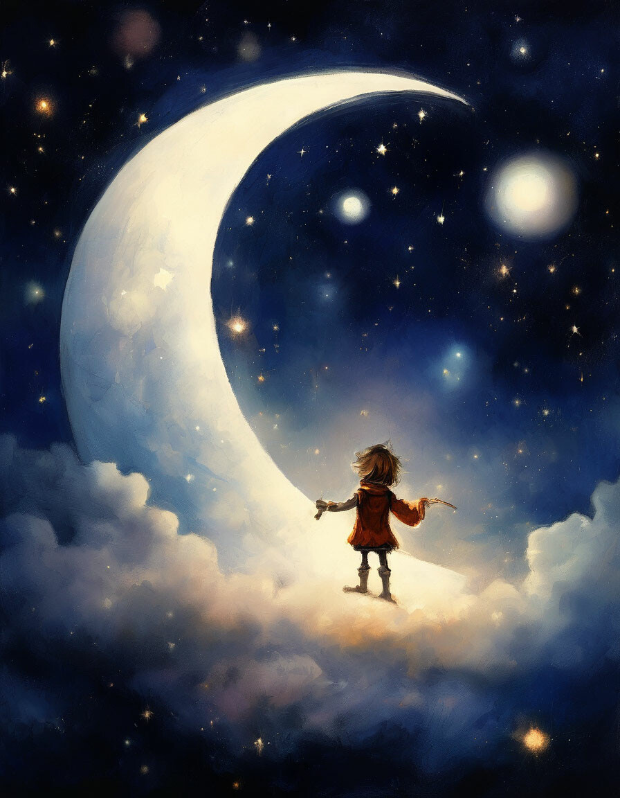 "Fairy tale moon, stars, cosmic distances, nebula, in the style of Jean ...