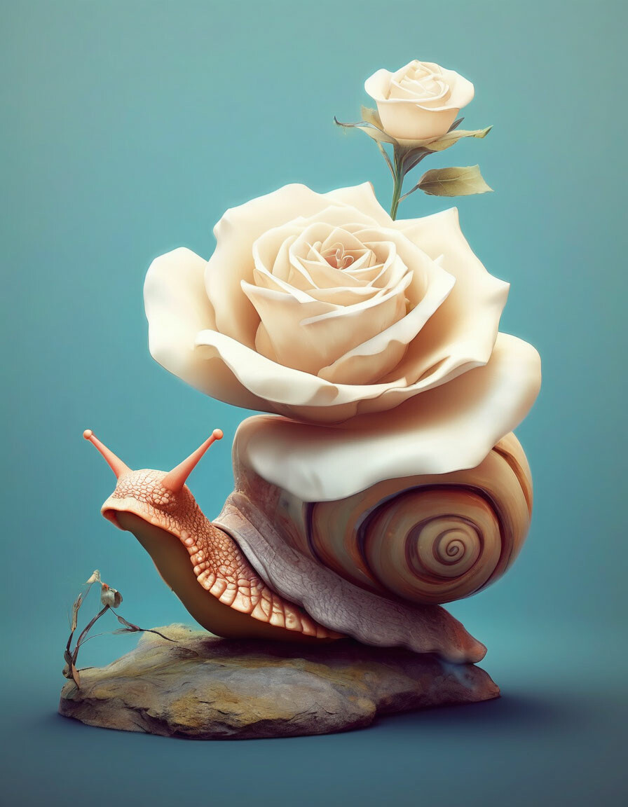 "Fantasy, snail with white rose on the back instead of it shell Disney ...
