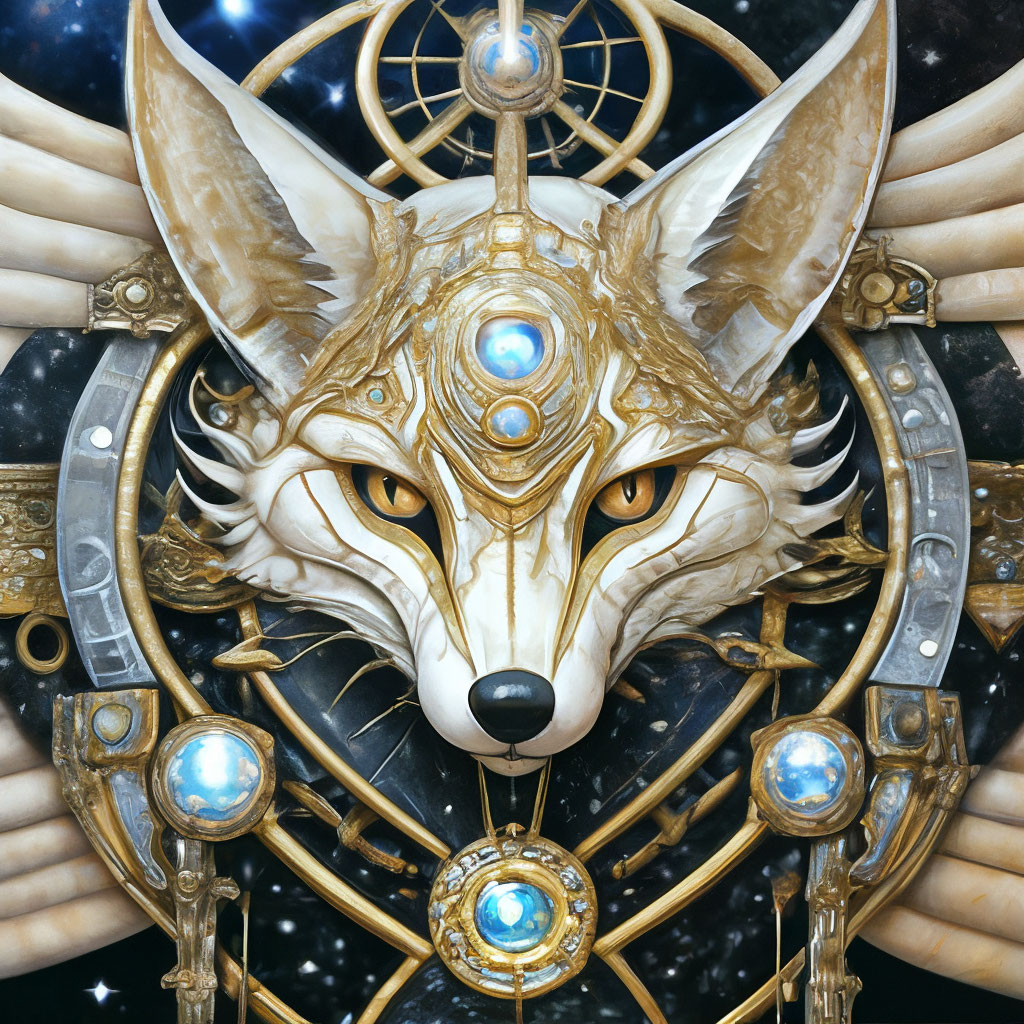 "shield mythology fox, infinity, chitin armor, surrealism, mantra om,2 ...