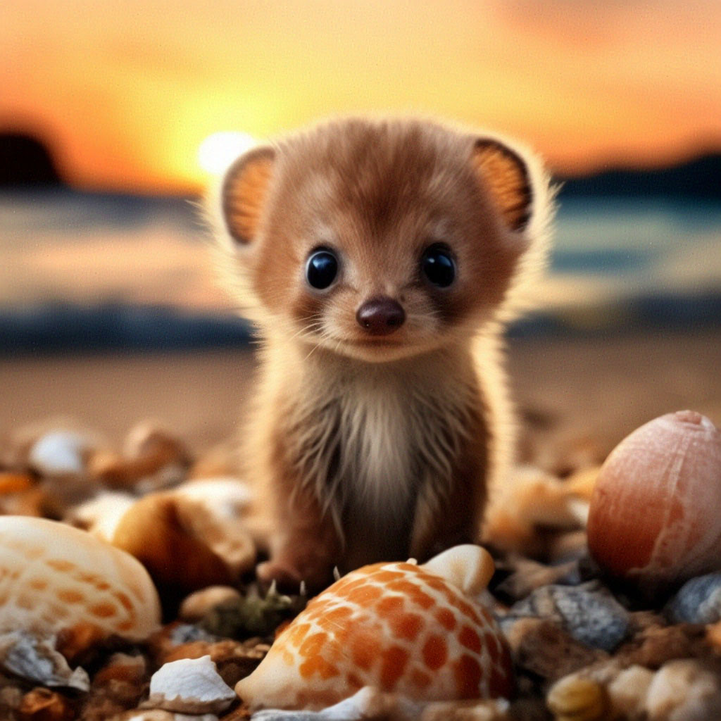 "🍃🍃🍃🍃🍃🍃🍃🍃🍃🍃🍃🍃🍃🍃 tiny cute very, very fluffy weasel cub sitting on the ...