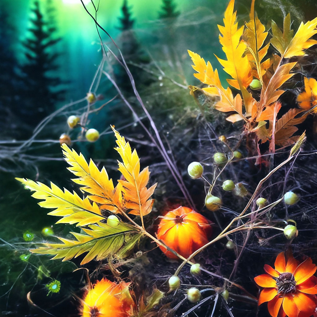 "Dark botanical art. Colored pencils, ink, autumn tundra, cobwebs ...