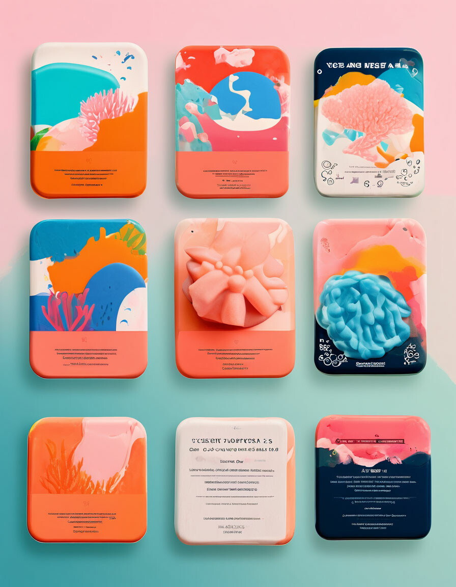 "Coral soap, Memphis-style infographics" — image created in Shedevrum