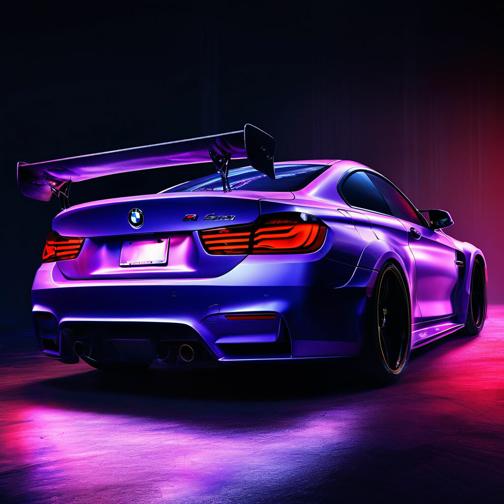 "Cool BMW, shaded, with purple backlight, spoiler" — image created in ...