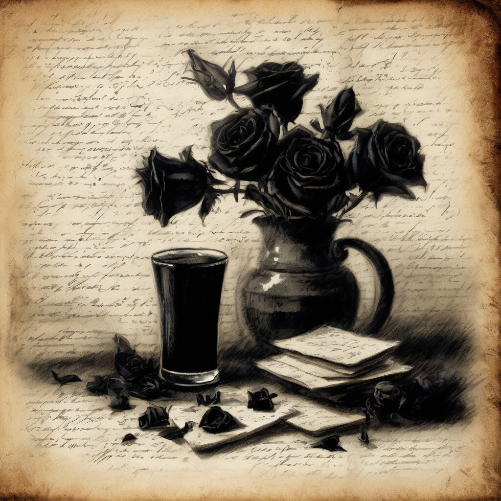 "Decadence Surrealist poetry style charcoal drawing, modern era, still ...