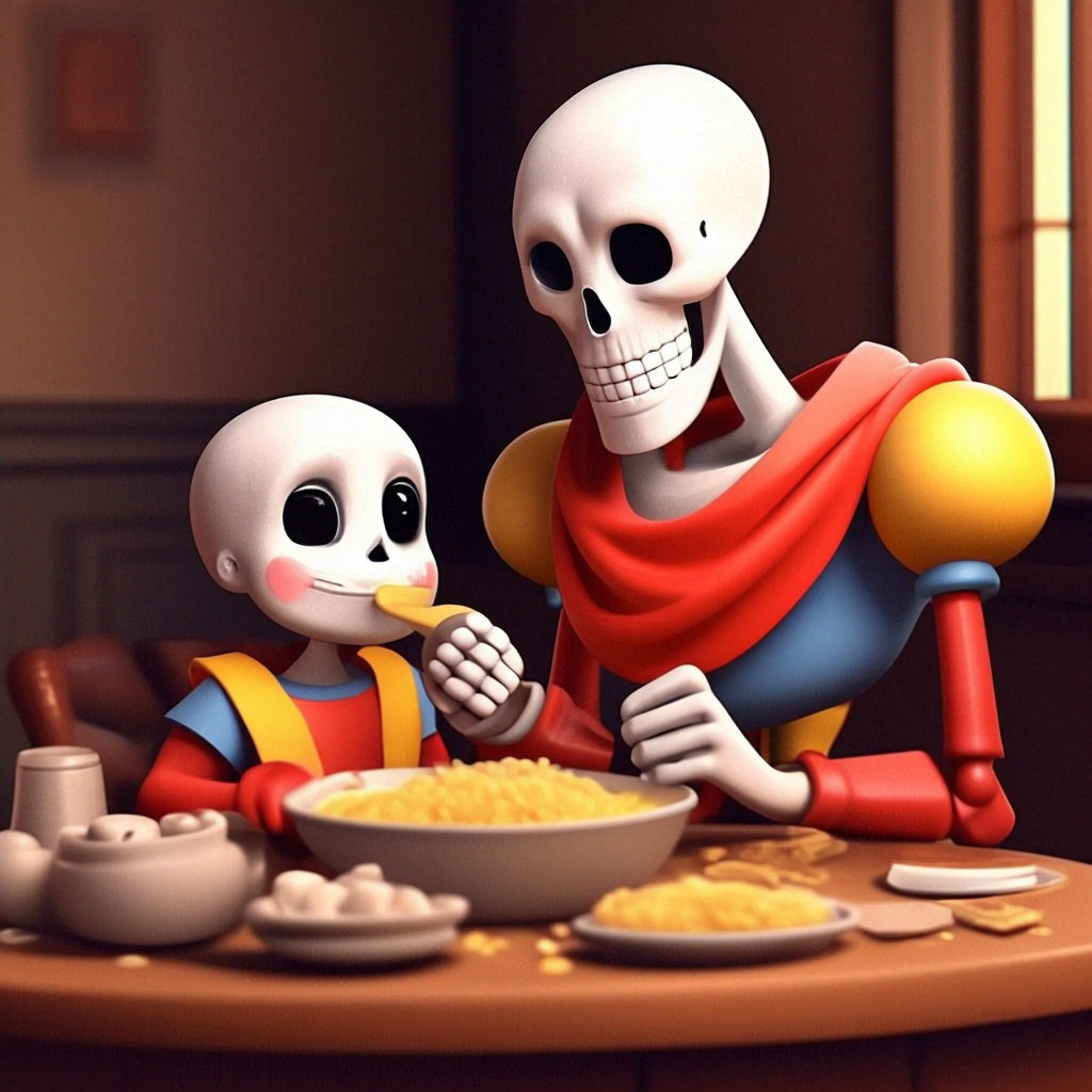 "Papyrus from underdale eats dried spaghetti with his little brother ...