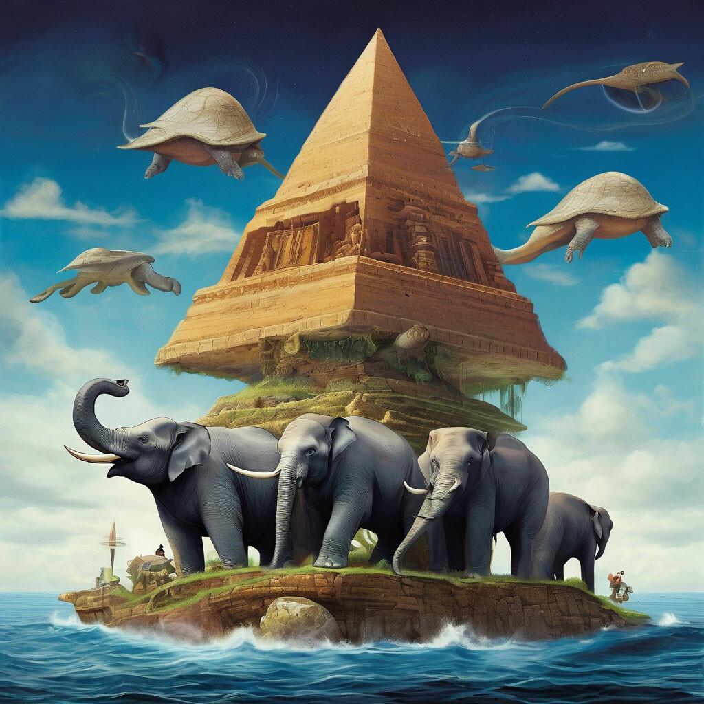 "Only elephants and a turtle keep the world, Under which there are ...