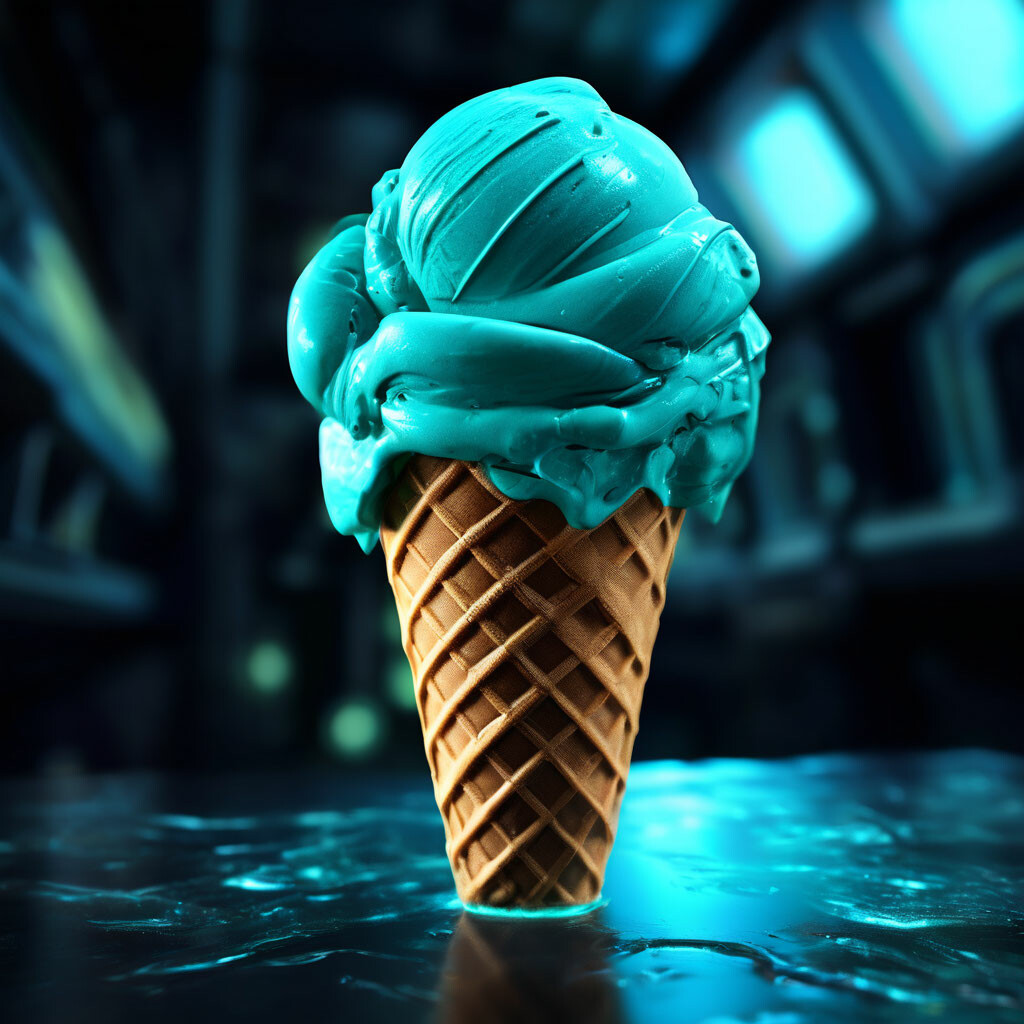 "Turquoise ice cream with streaks, hyperrealism, high detail, cinematic ...