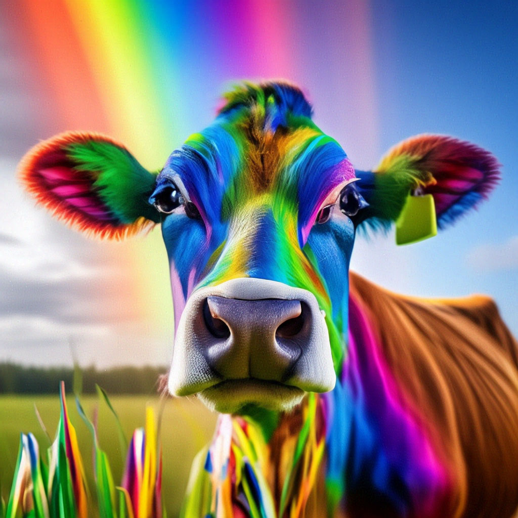 "Rainbow cow chews rainbow grass and gives rainbow milk, aesthetically ...