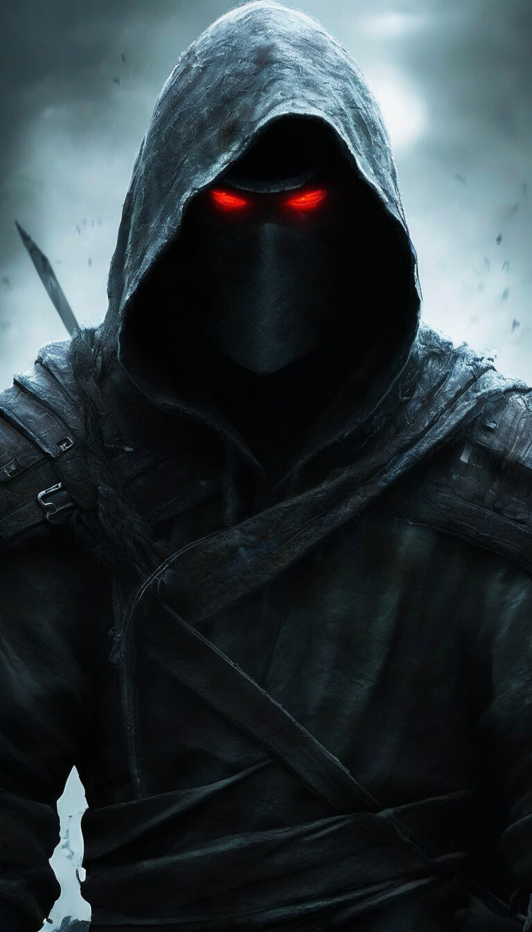 "The last ronin, ninja turtle, hooded, dark" — image created in Shedevrum