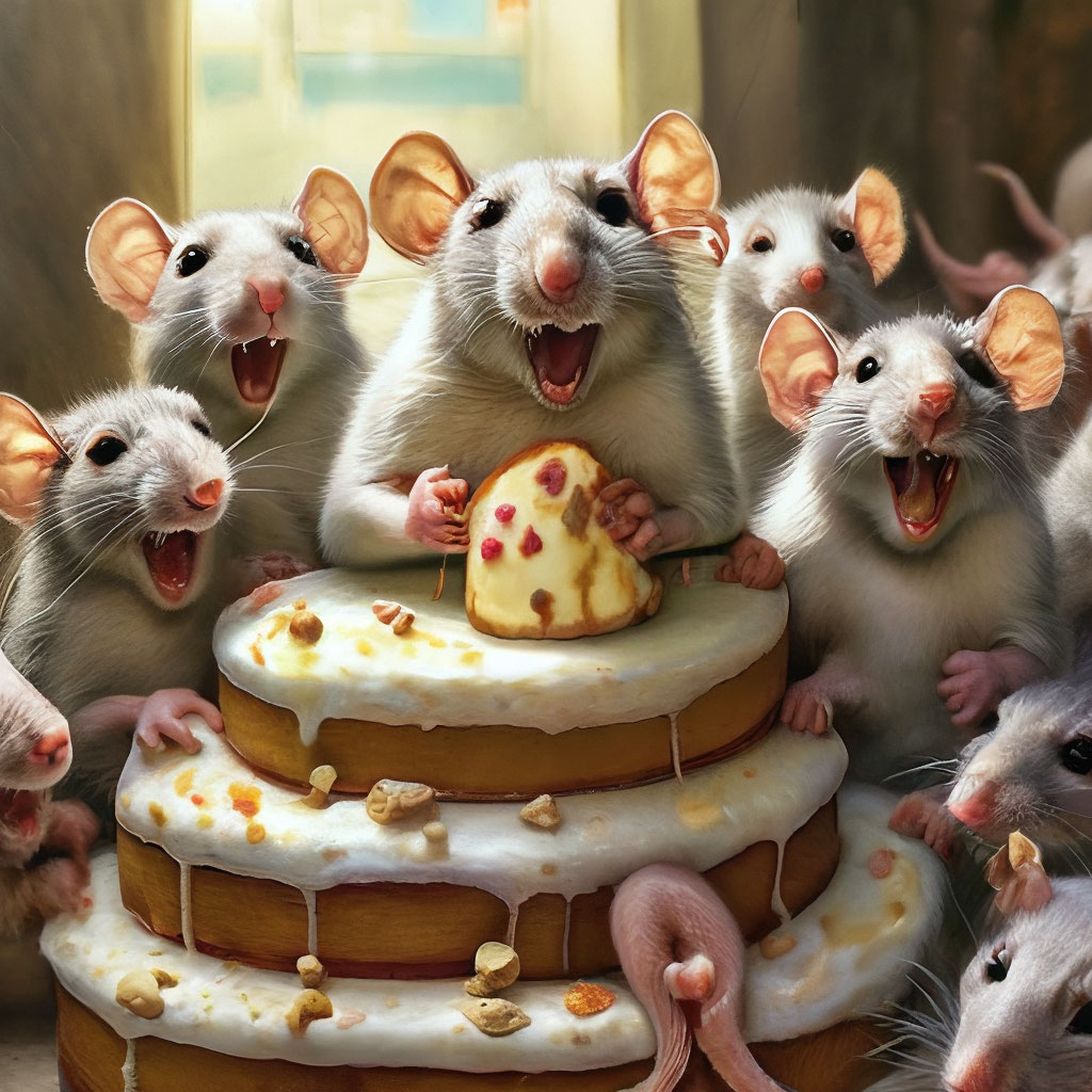 "A lot of rats are making a cake" — image created in Shedevrum