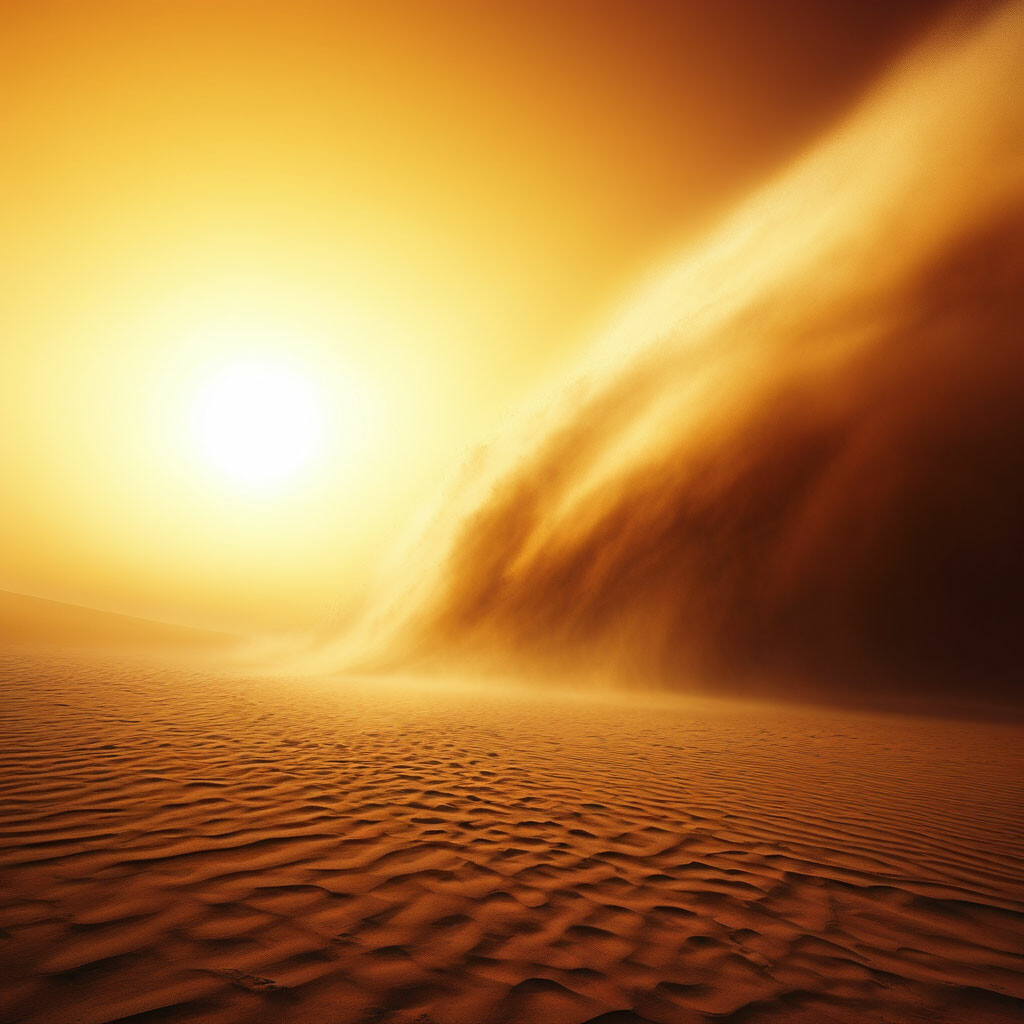 "A sandstorm is rushing right at me, the air is filled with dust, the ...