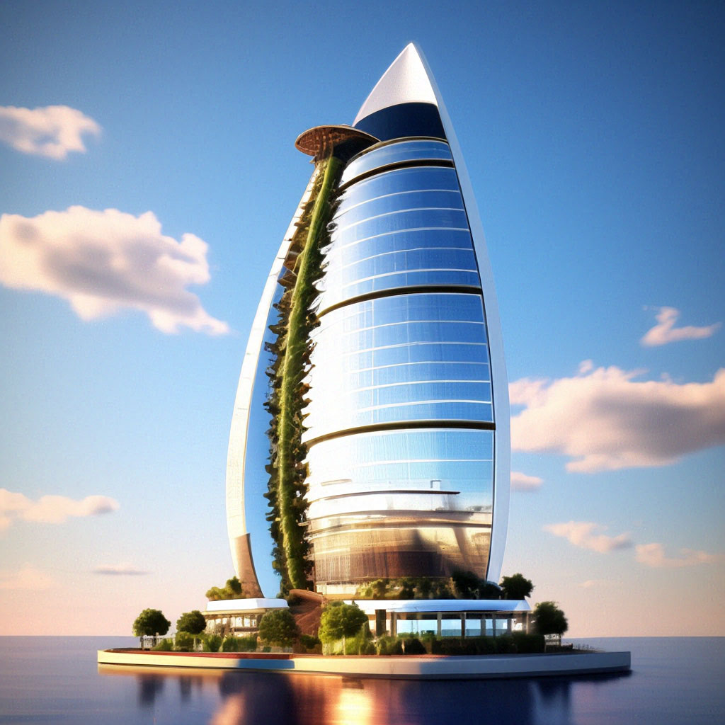 "A skyscraper in the form of a sail is implemented with realistic high ...