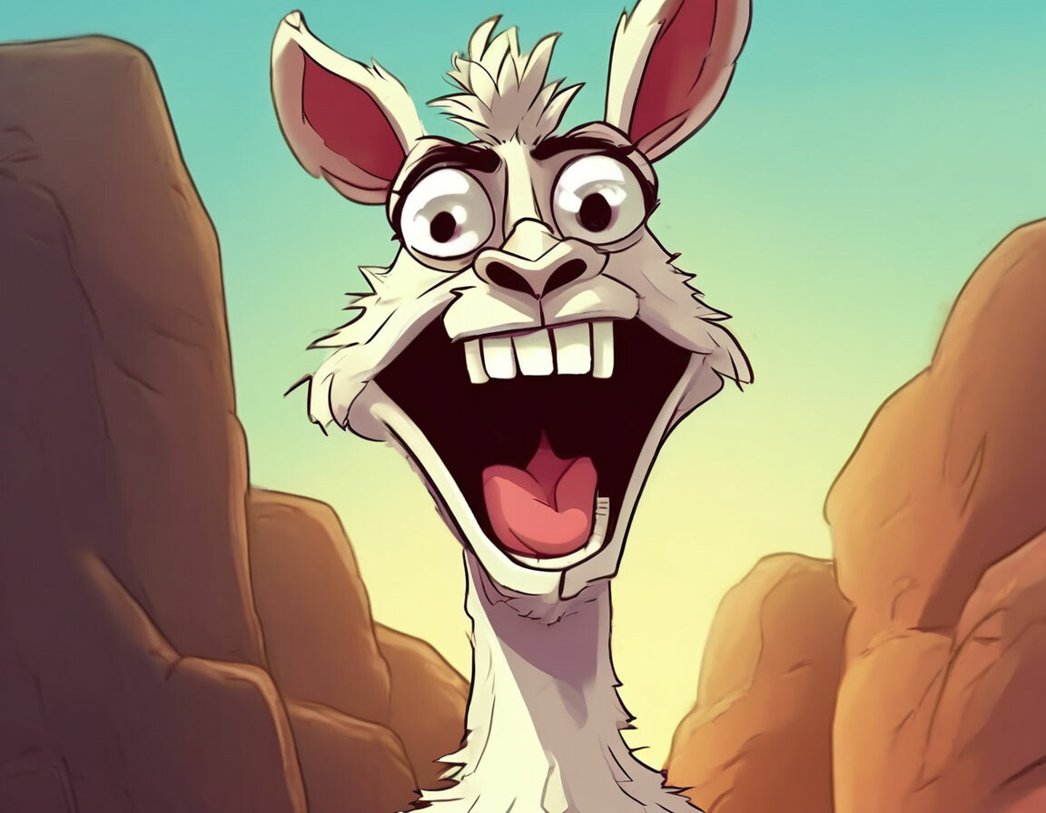 "Front view of a cartoon crazy very skinny angry llama screaming at the ...