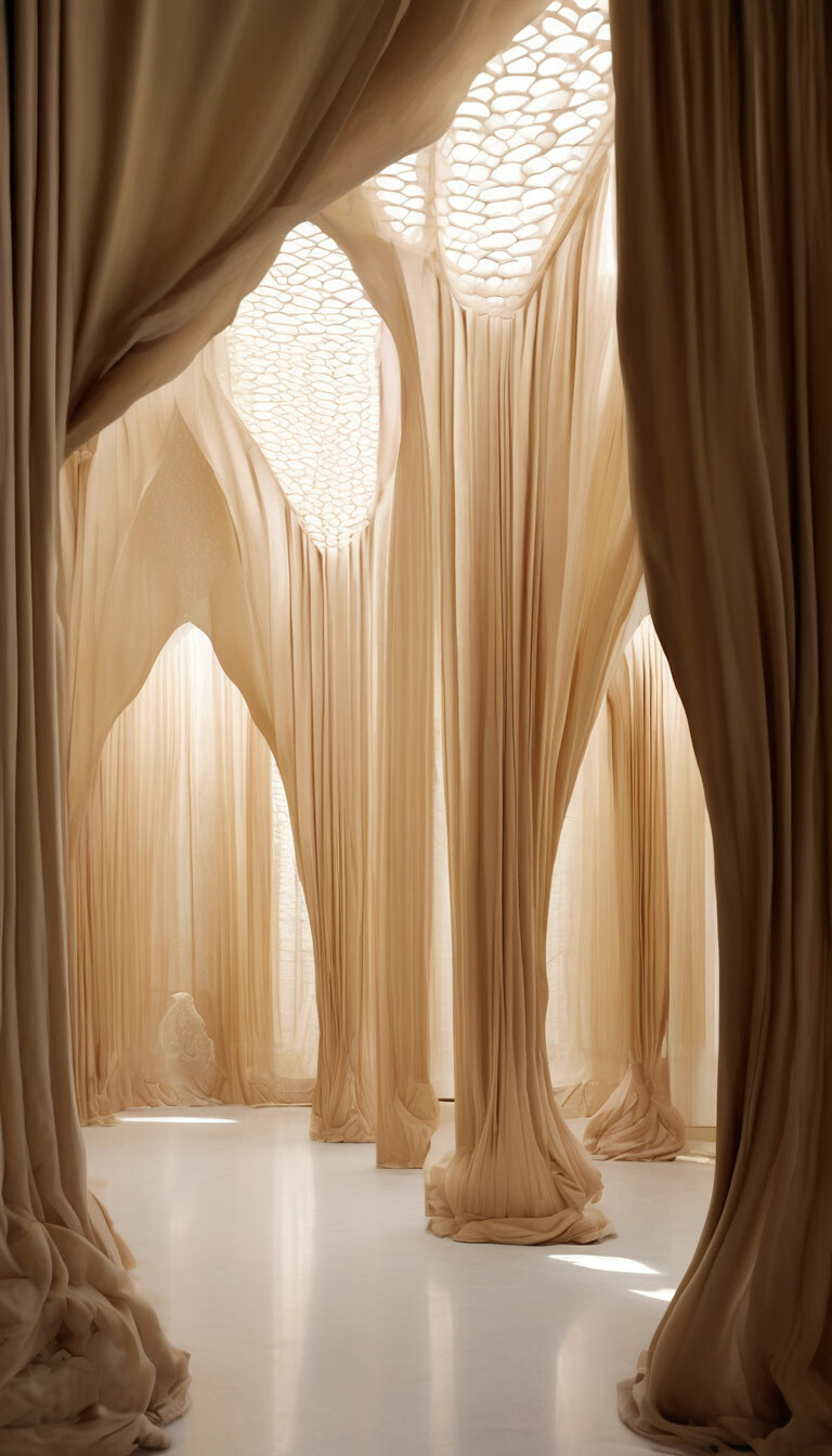 "Delicate architecture, porcelain carved refined columns, chiffon walls ...
