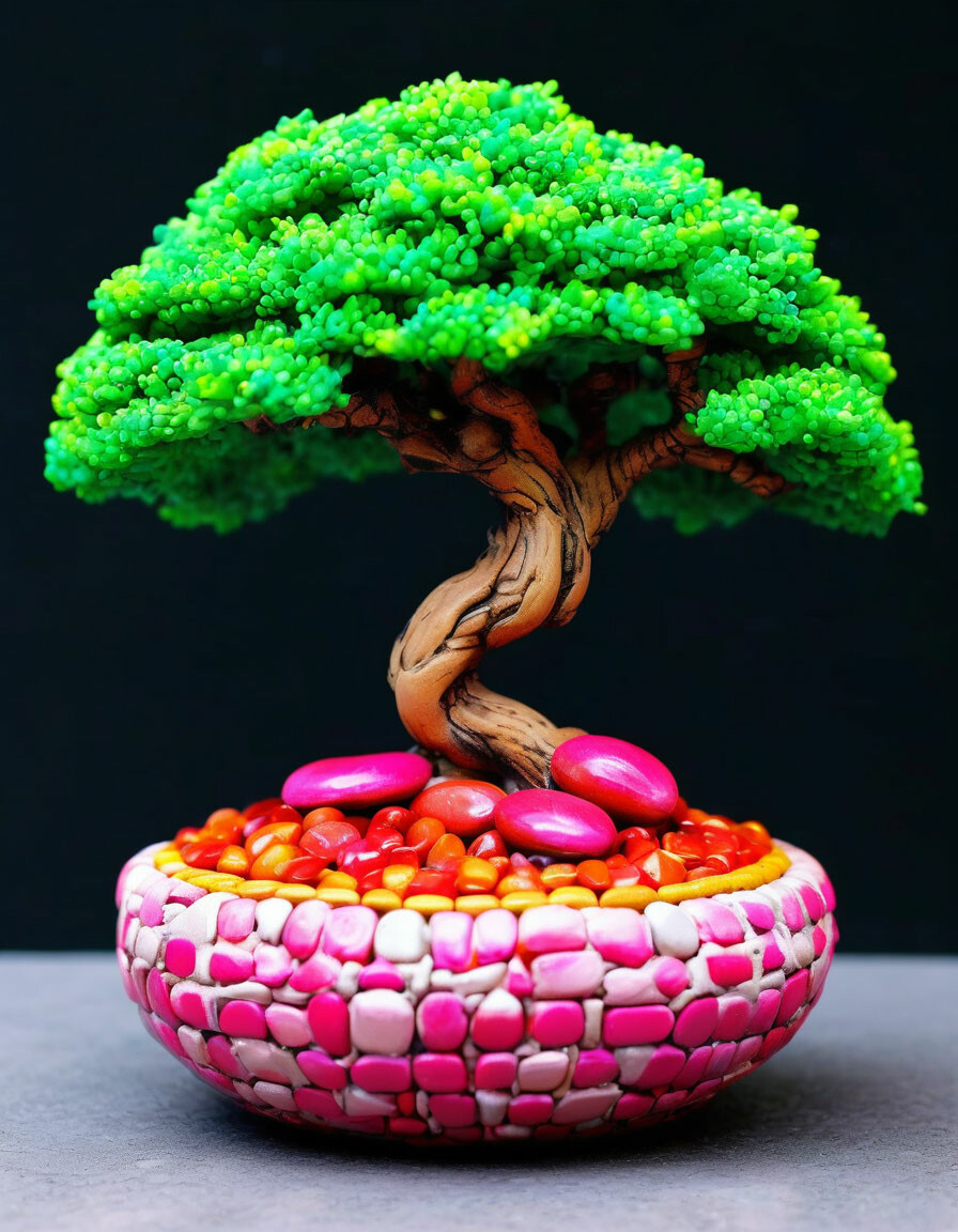 "Garden decor made of painted stones: an epic real bonsai tree in a ...
