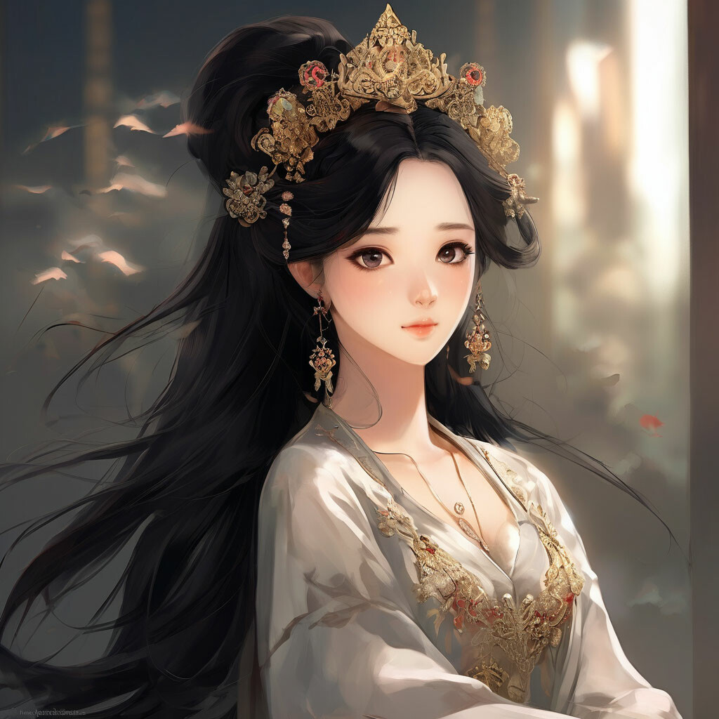 "2d drawing, 2d anime, girl, long dark hair, gathered in a hairstyle ...