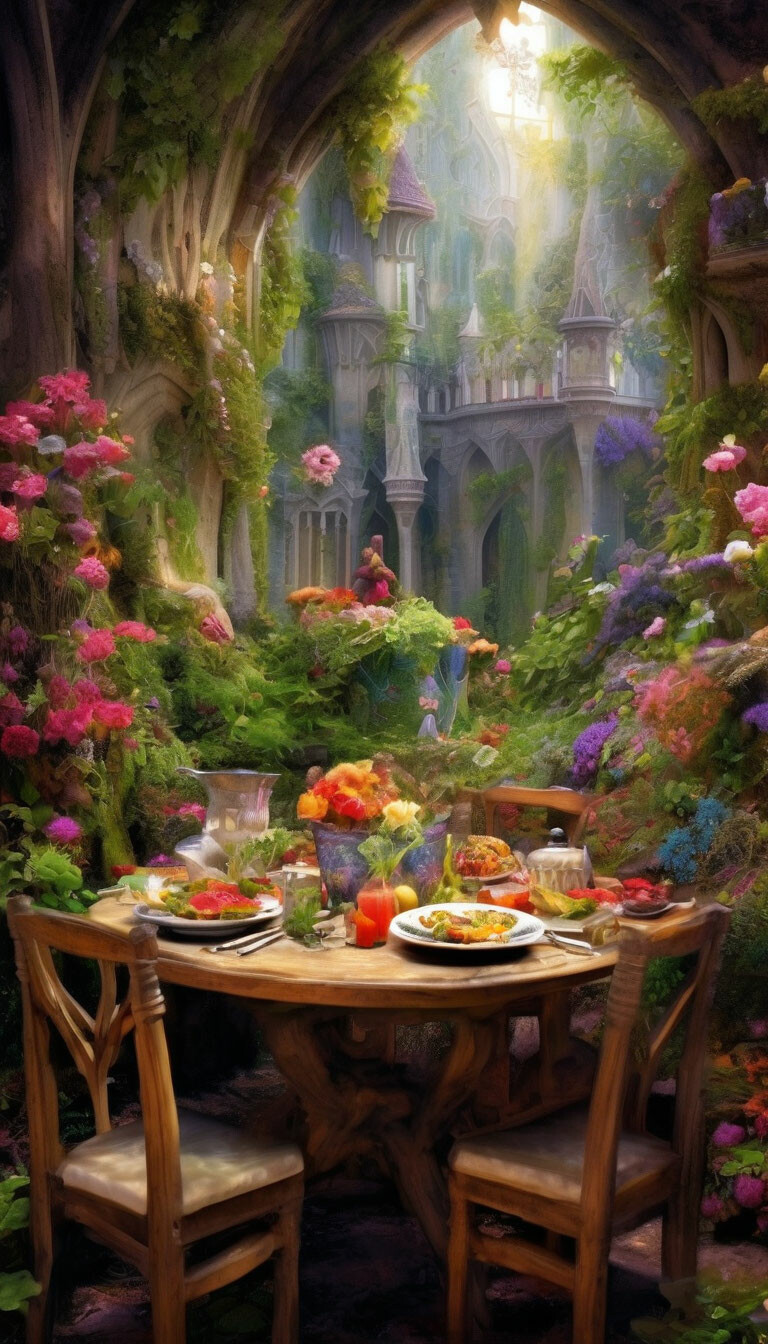 "Fabulous cuisine in an elven castle,little flowers,a fabulous world,in ...